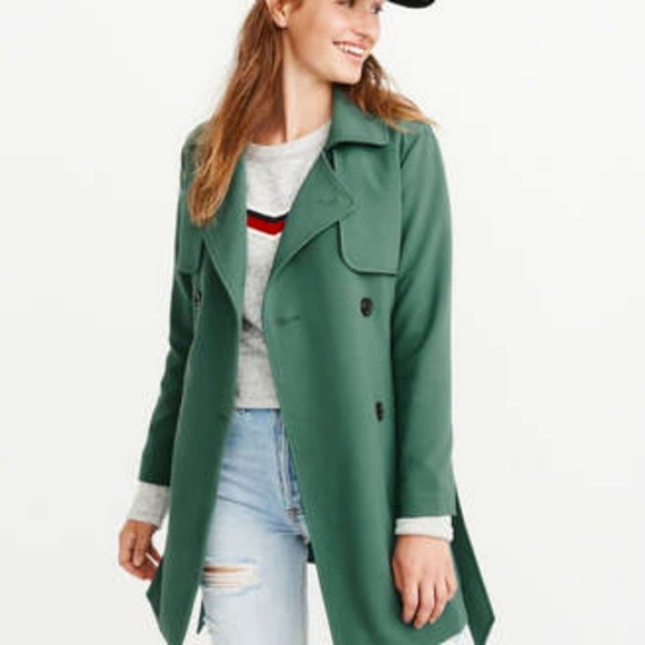 Abercrombie & Fitch | Jackets & Coats | Abercrombie Drapey Green Trench Coat No Belt Size S ...
